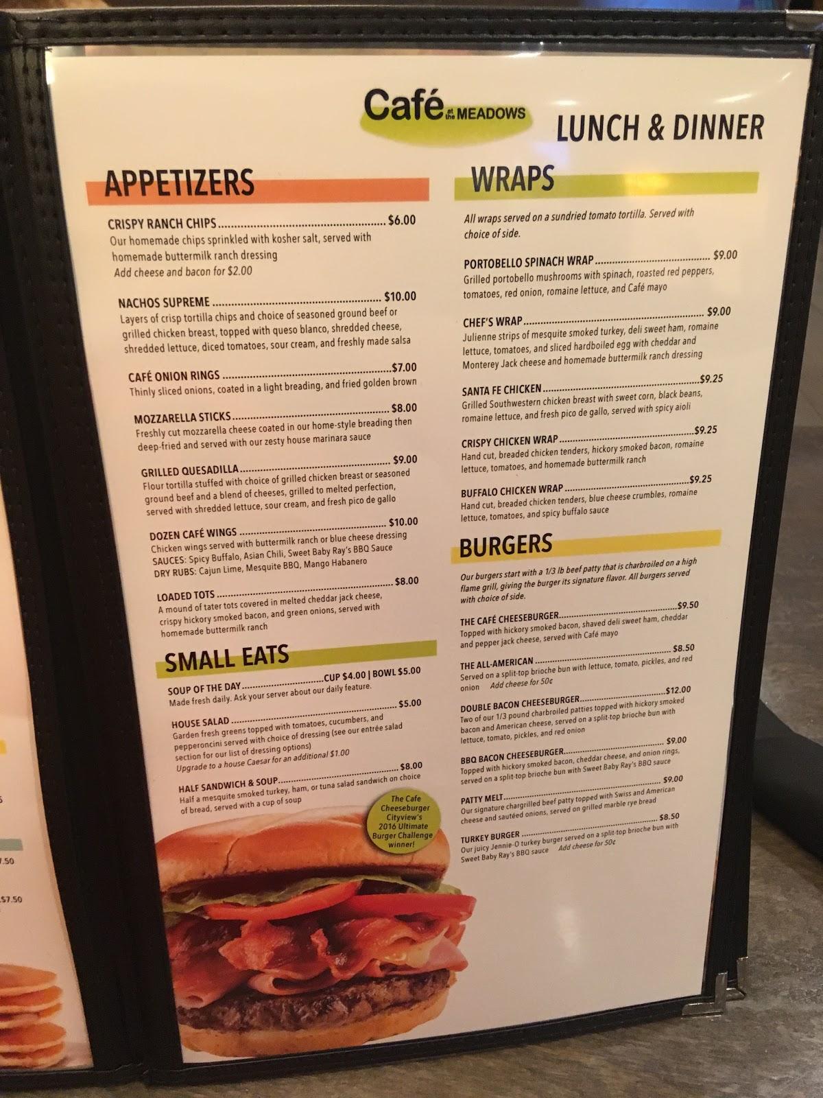 Menu at Cafe at the Meadows, Altoona, 1 Prairie Meadows Dr