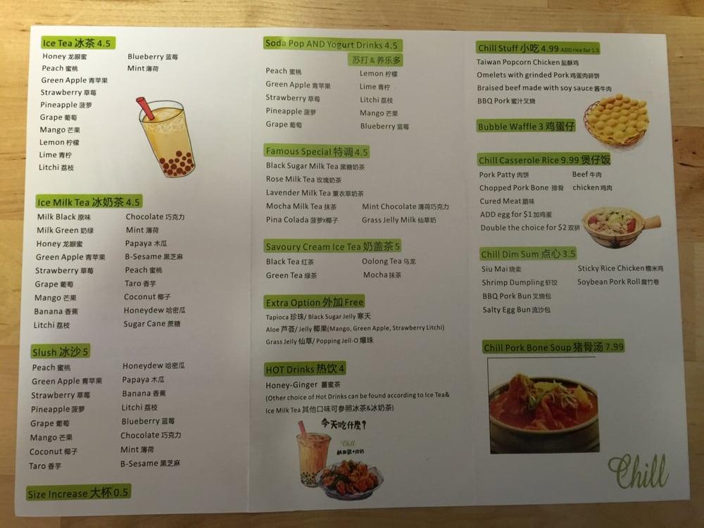 Menu at Chill desserts, Toronto, 26 Lee Centre Dr