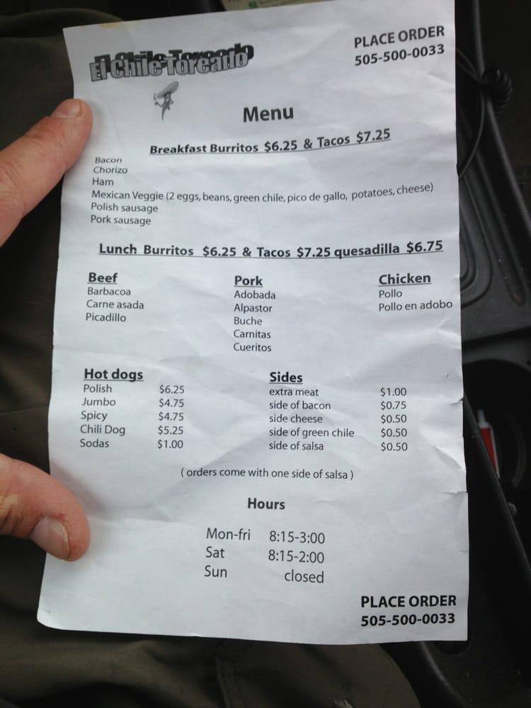 Menu at El Chile Toreado fast food, Santa Fe