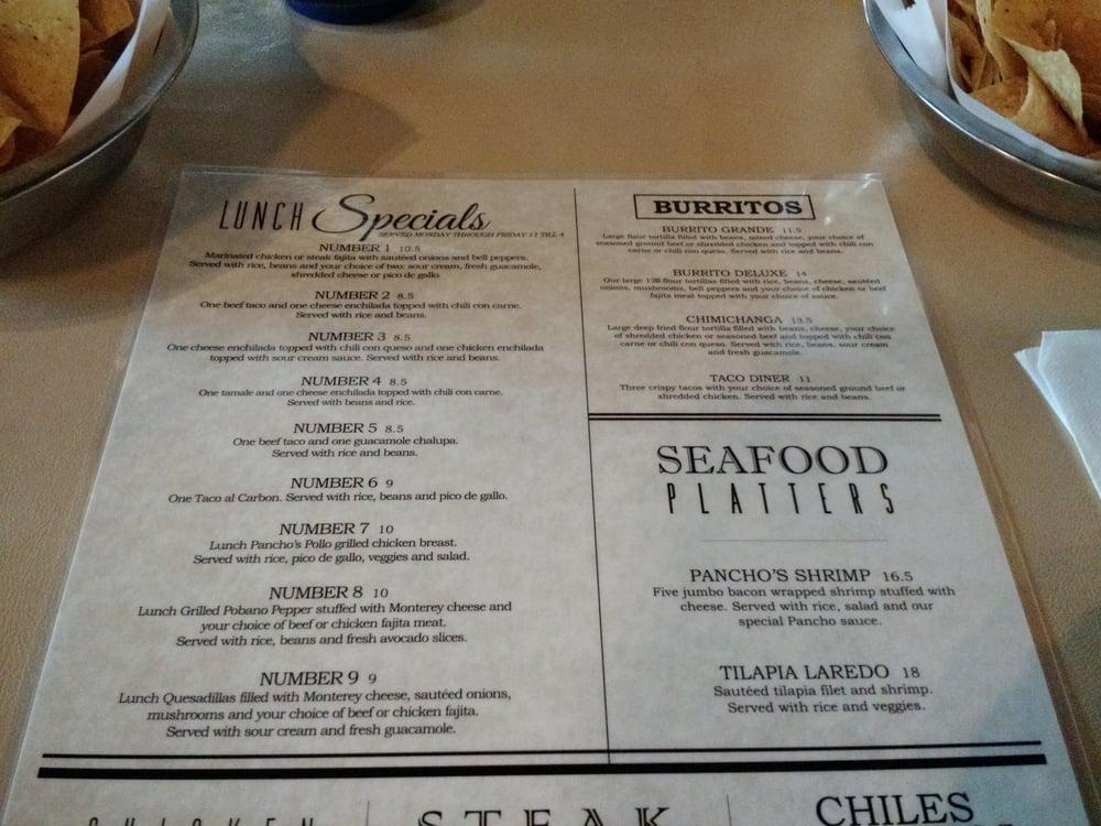 Menu at Mama Cuca's Mexican Cuisine restaurant, Mansfield
