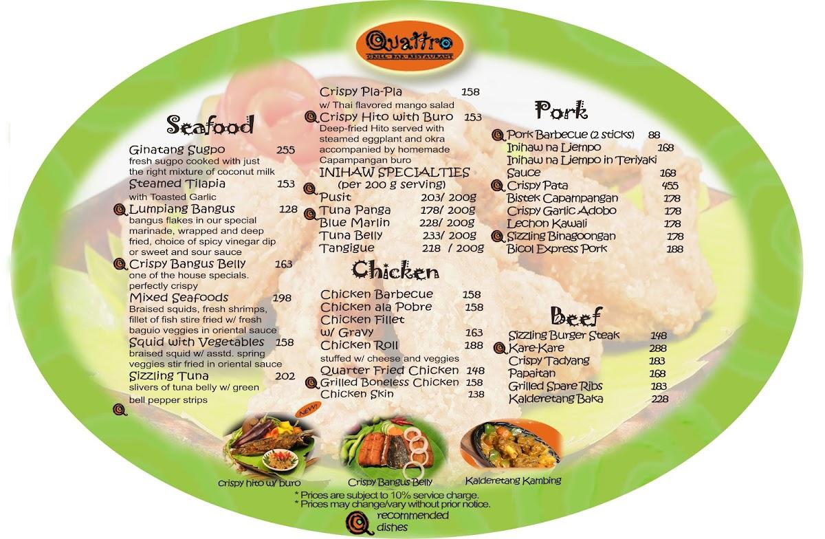 Menu at Quattro Grill Bar and Restaurant, Quezon City