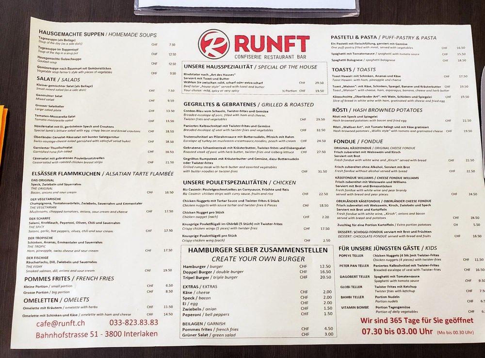Menu da RUNFT, Interlaken