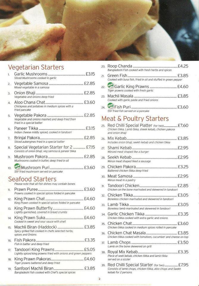 Menu at Red Chilli II restaurant, Wakefield