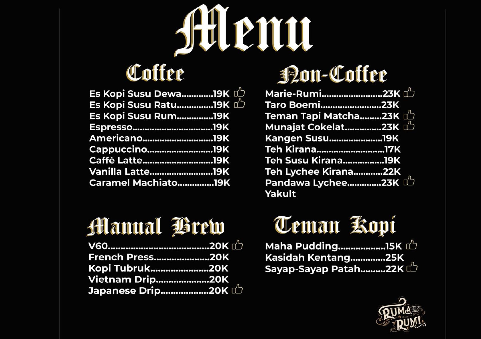 Menu at Rumarumi Vinyl Coffee Bar, South Jakarta