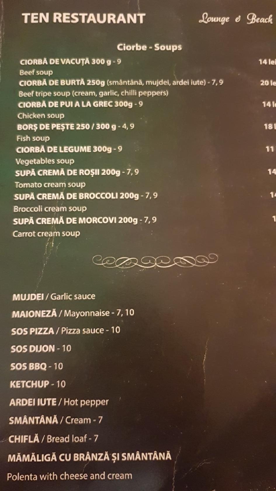 Speisekarte von Ten restaurant, Konstanza