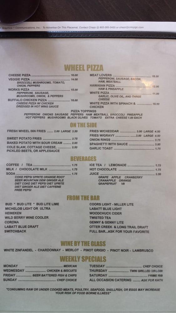 Menu at Wheel Inn restaurant, Benson
