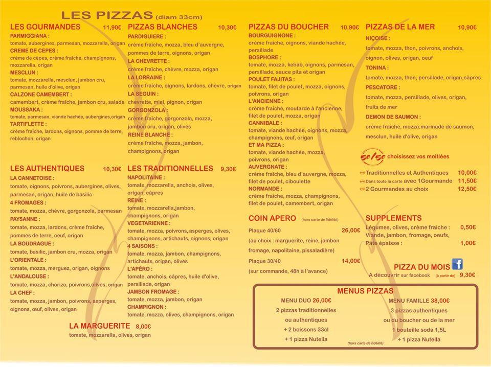 Menu au Et Ma Pizza restaurant, Le Cannet-des-Maures