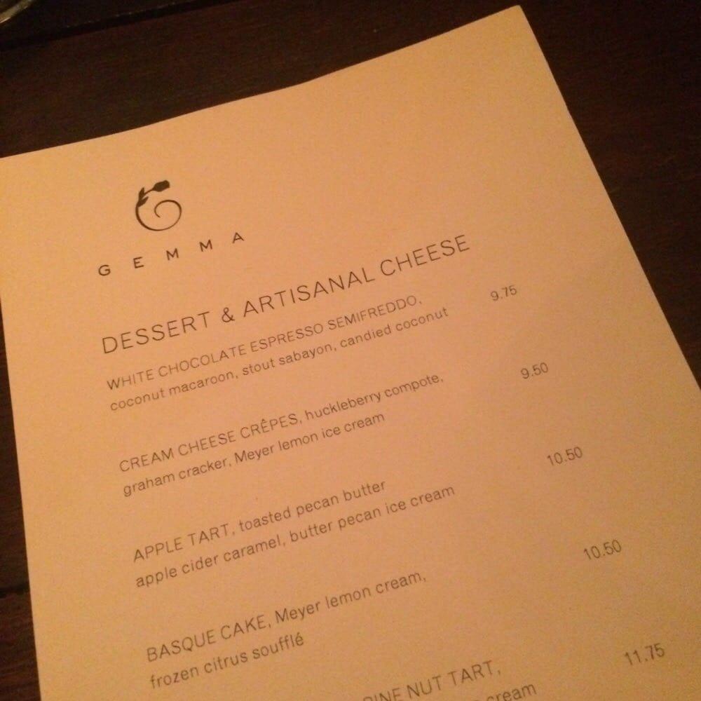 Menu at Gemma restaurant, Dallas