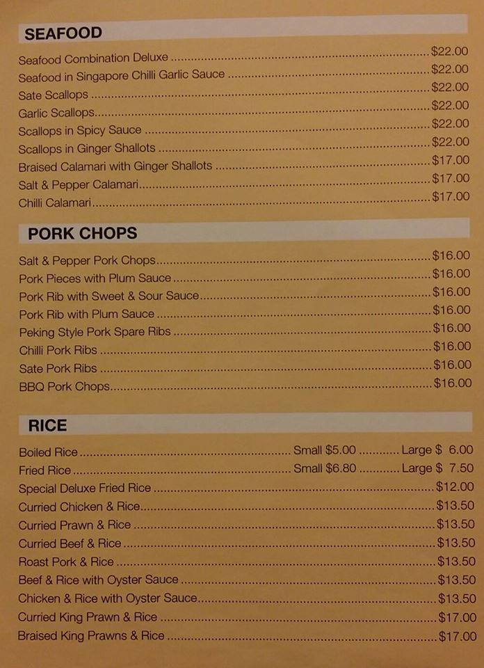 Menu at Happy Dragon Restaurant, Griffith