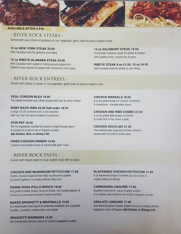 Menu at River Rock Grill restaurant, Drayton Valley
