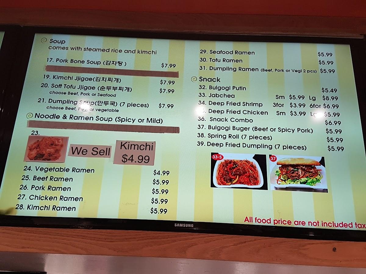 Menu au The Bowl Korean Food restaurant, Toronto, 109 McCaul St