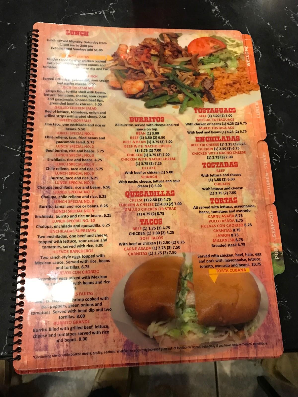 Menu at Three Compas Mexican Restaurant, Canton