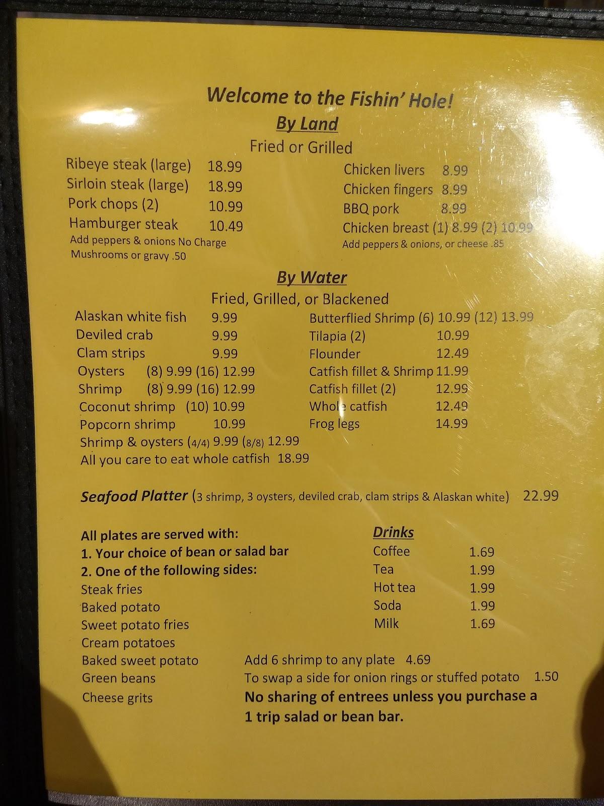 Menu at Fishin' Hole Restaurant, Centre