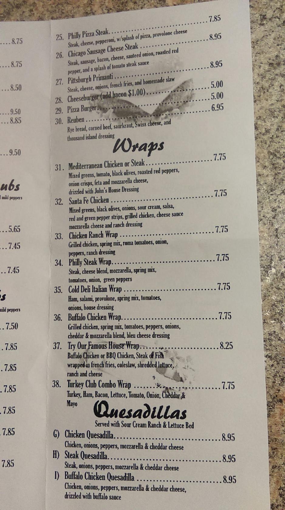 Menu at Front Street Deli of Hollidaysburg PA pizzeria, Hollidaysburg