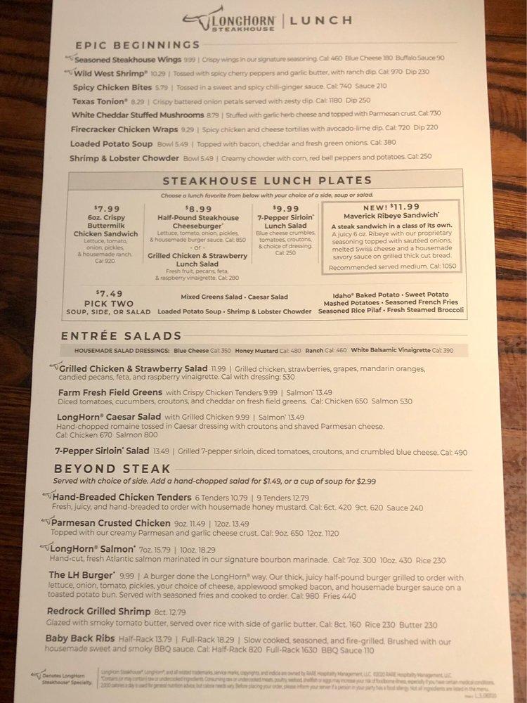 Menu at LongHorn Steakhouse, Joplin, S Rangeline Rd