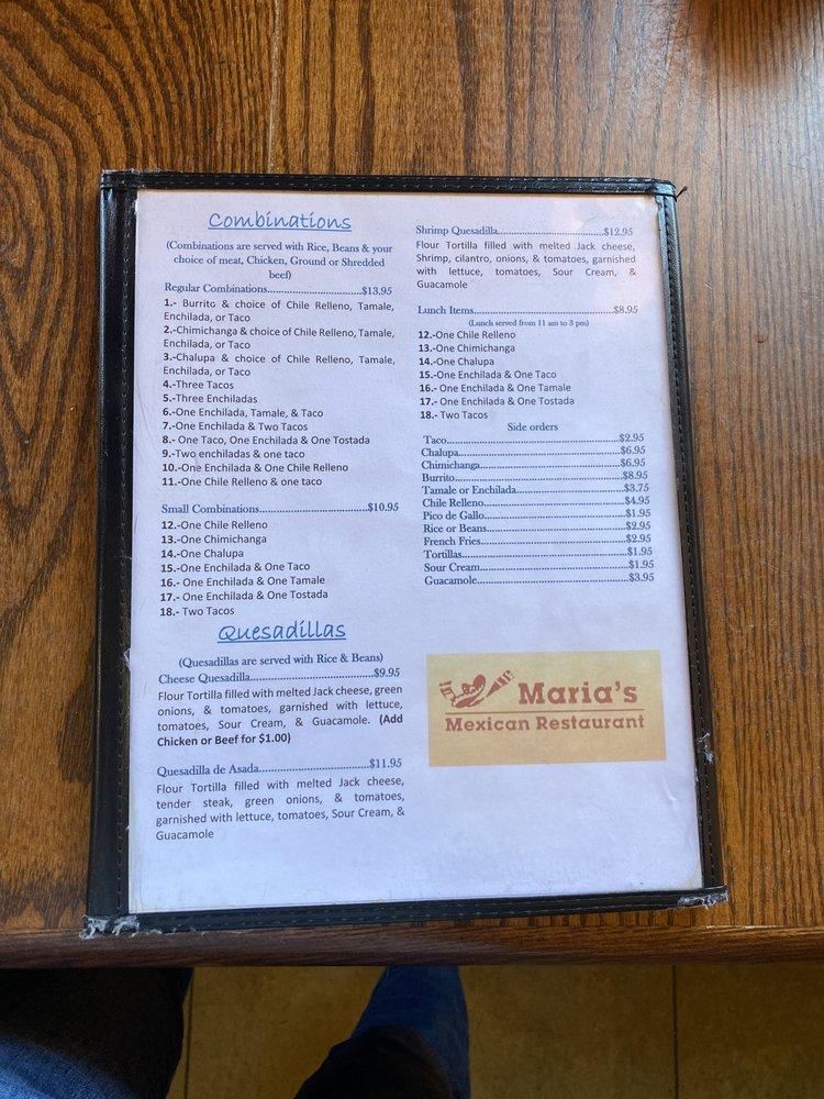 Menu at Maria's restaurant, Reno