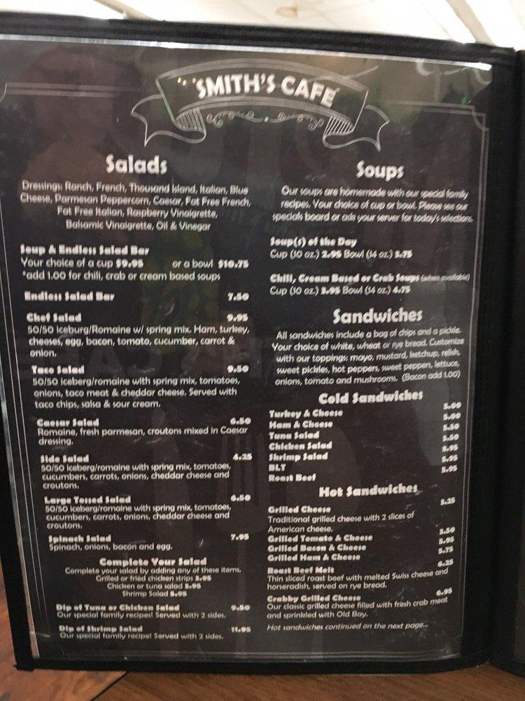 Menu at Smith's Cafe, Seaford