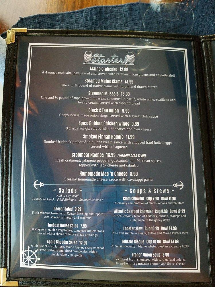Menu at Tugboat Restaurant, Boothbay Harbor