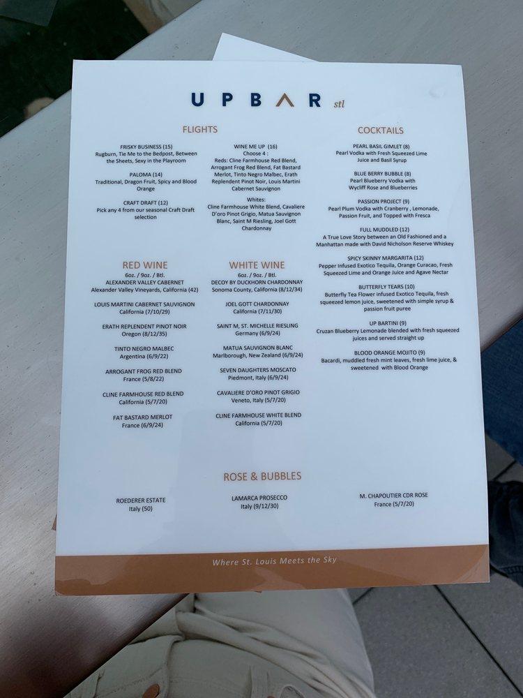 Menu at UPBAR, St. Louis