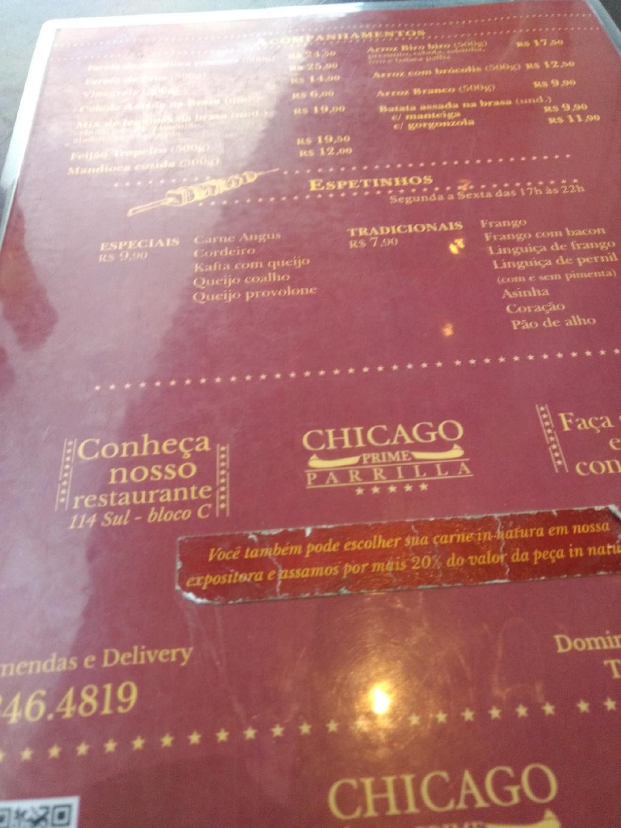 Menu at Chicago Prime restaurant, Brasília, Asa Sul CLS 114 BL B Loja ...