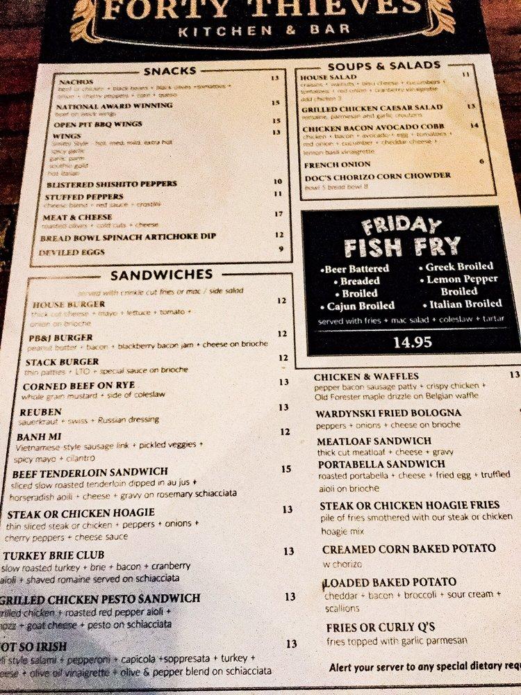 Menu at Forty Thieves pub & bar, Buffalo