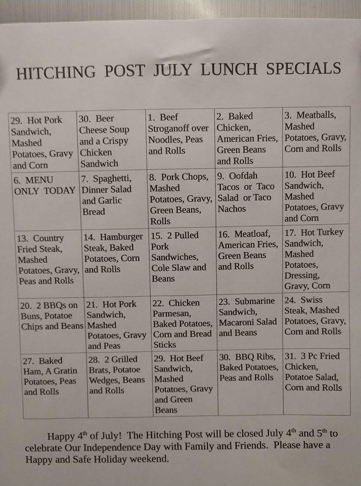 Menu at Hitching Post pub & bar, Arvilla