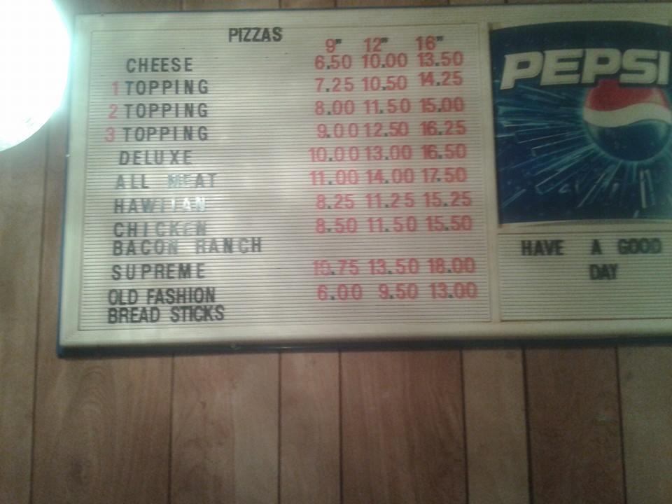 Menu at KJ Pizza restaurant, Ridgeville