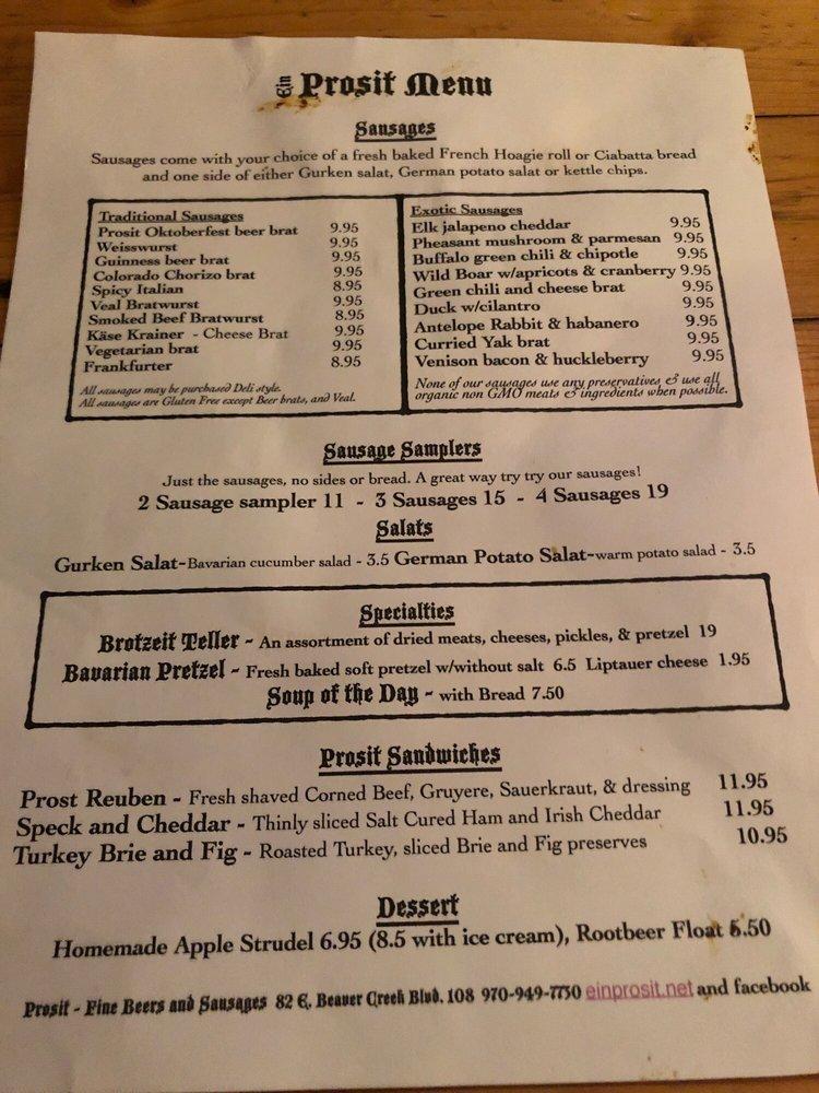Menu at Prosit pub & bar, Avon