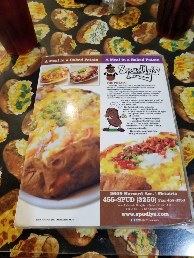 Menu at Spudly's Super Spuds restaurant, Metairie