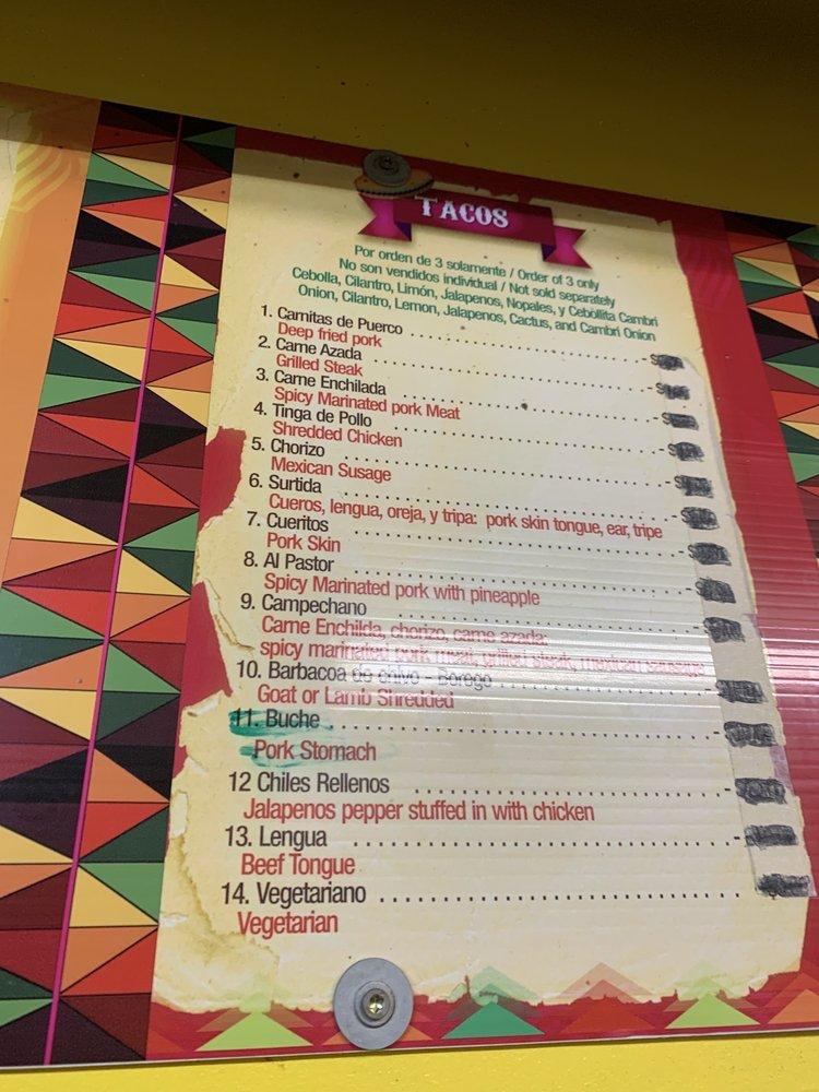 Menu at Taqueria La Prima restaurant, Philadelphia