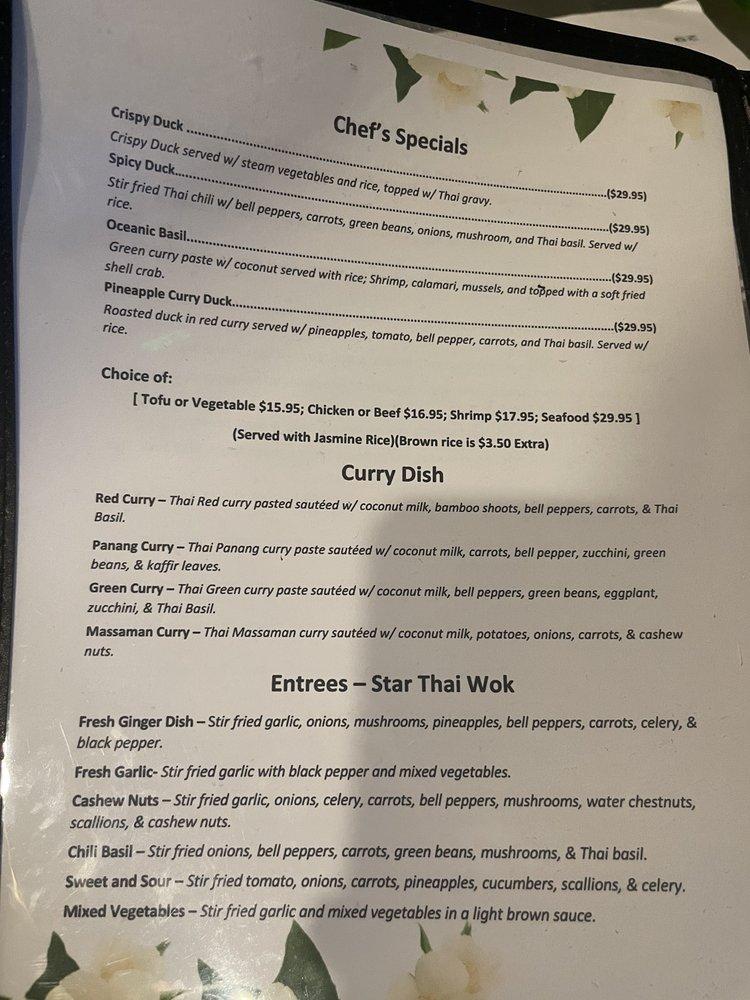 Menu at Thai Place restaurant, Tallahassee