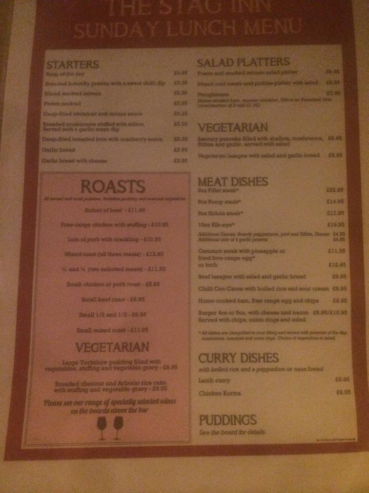 Menu at The Stag Inn pub & bar, Bath