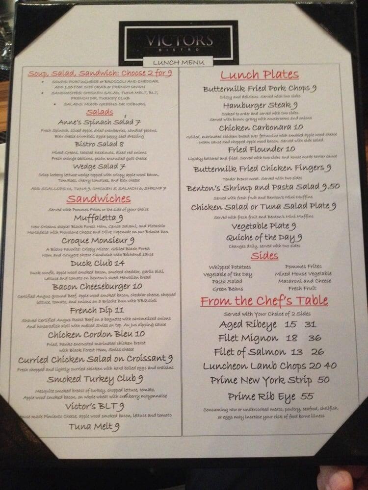 Menu at Victors steakhouse, Florence, 126 W Evans St