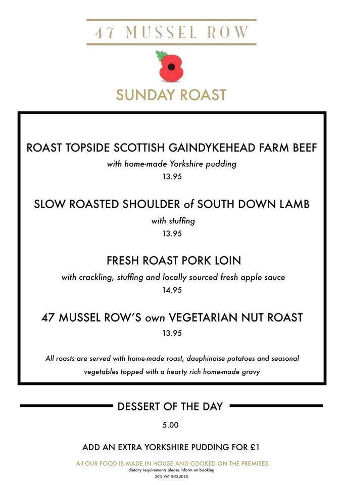 Menu at 47 Mussel Row steakhouse, Littlehampton