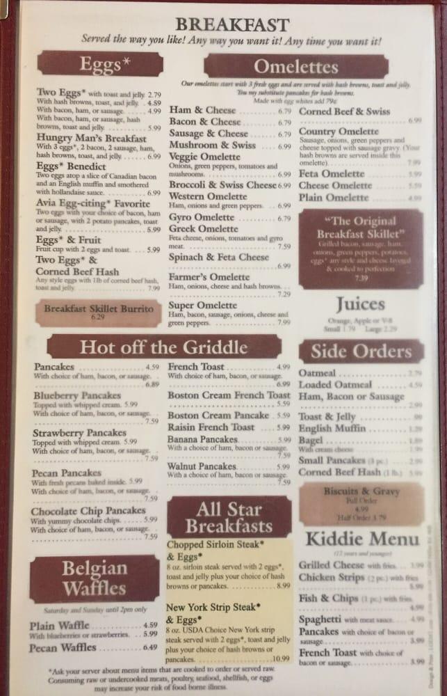 Menu at Avia Family Dining restaurant, Holly