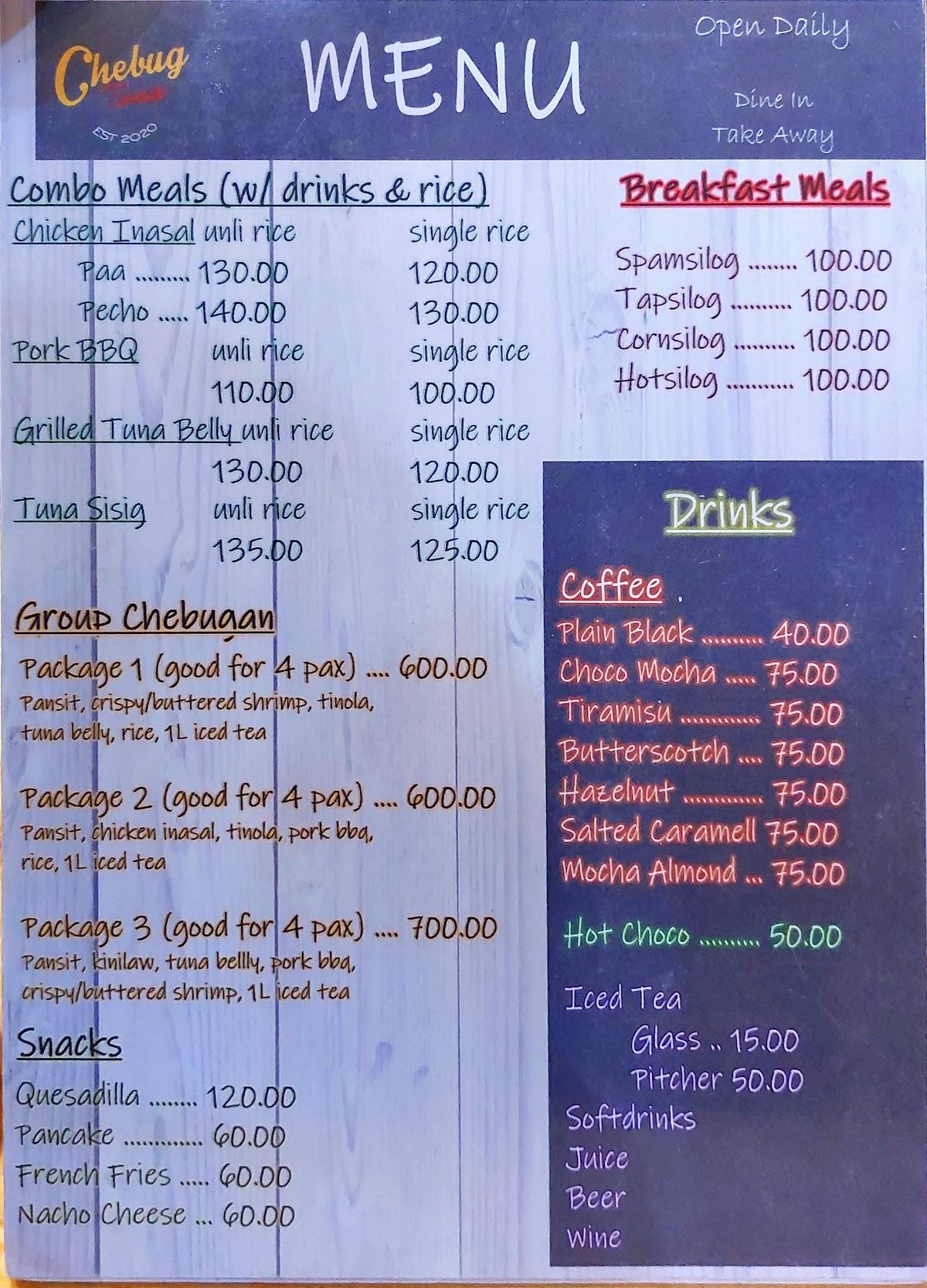 Menu at CHEBUG TUNA GRILL HOUSE restaurant, Cagayan de Oro