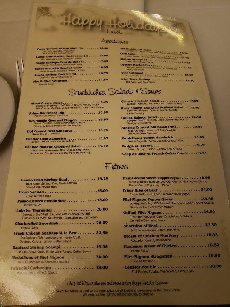Menu at Dal Rae Restaurant, Pico Rivera