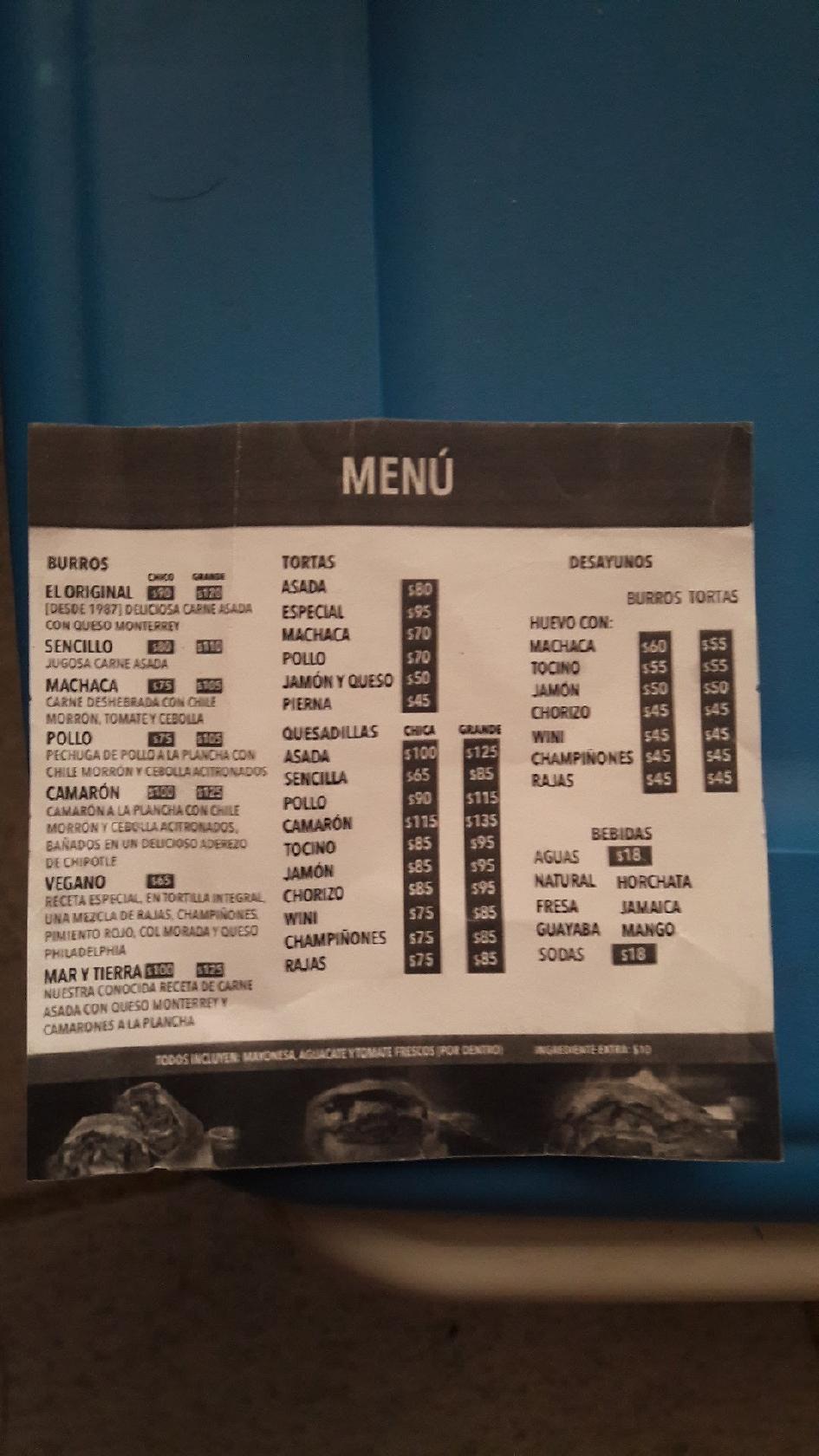 Menu at El Burro Percheron restaurant, Tijuana, Blvd. Agua Caliente 2801