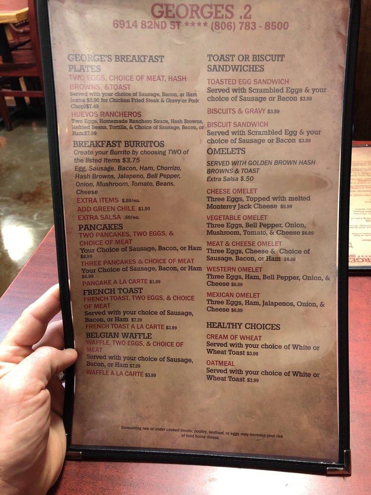 Menu at George's Restaurant, Lubbock, 82nd St A