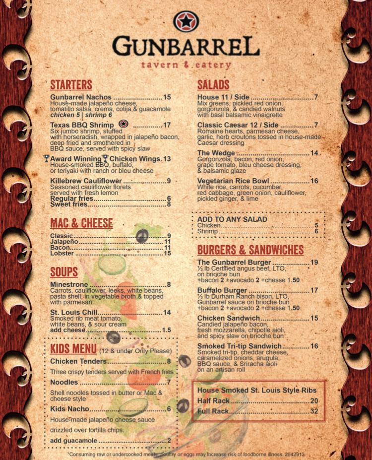 Menu at Gunbarrel Tavern & Eatery, South Lake Tahoe