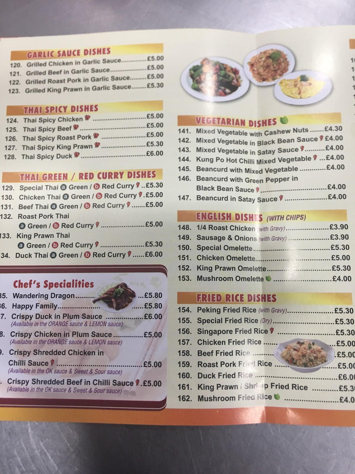 Menu at Ho-Wah fast food, Huddersfield