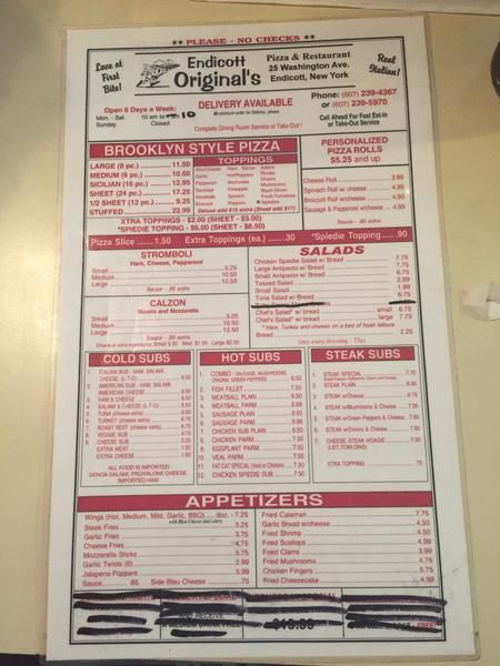 Menu at The Original Italian Pizza pizzeria, Endicott