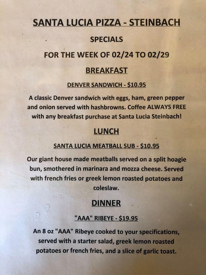Menu at Santa Lucia Pizza - Steinbach restaurant, Steinbach