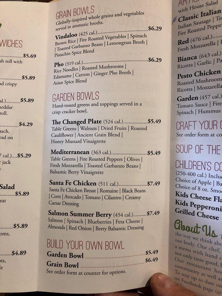 Menu at The Changed Plate restaurant, Belpre
