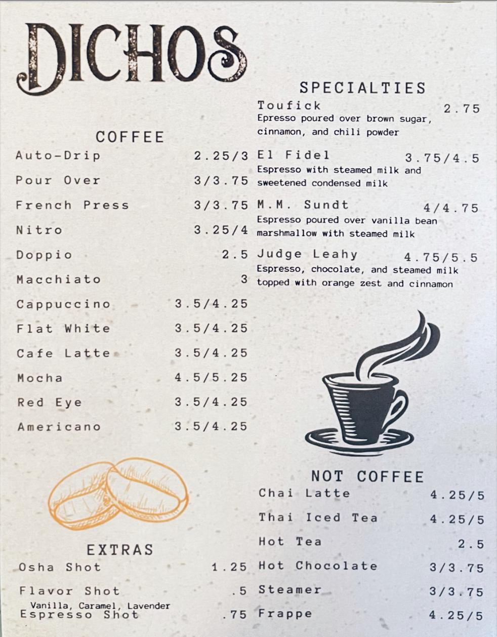 Menu at The Historic El Fidel Hotel pub & bar, Las Vegas