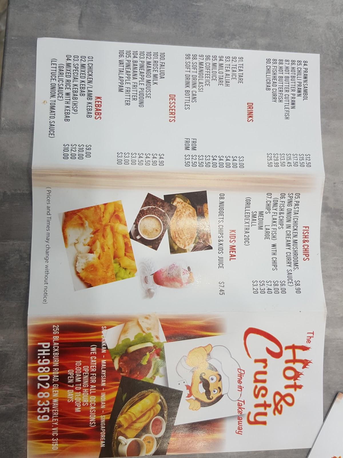 Menu at The Hot & Crusty restaurant, Glen Waverley