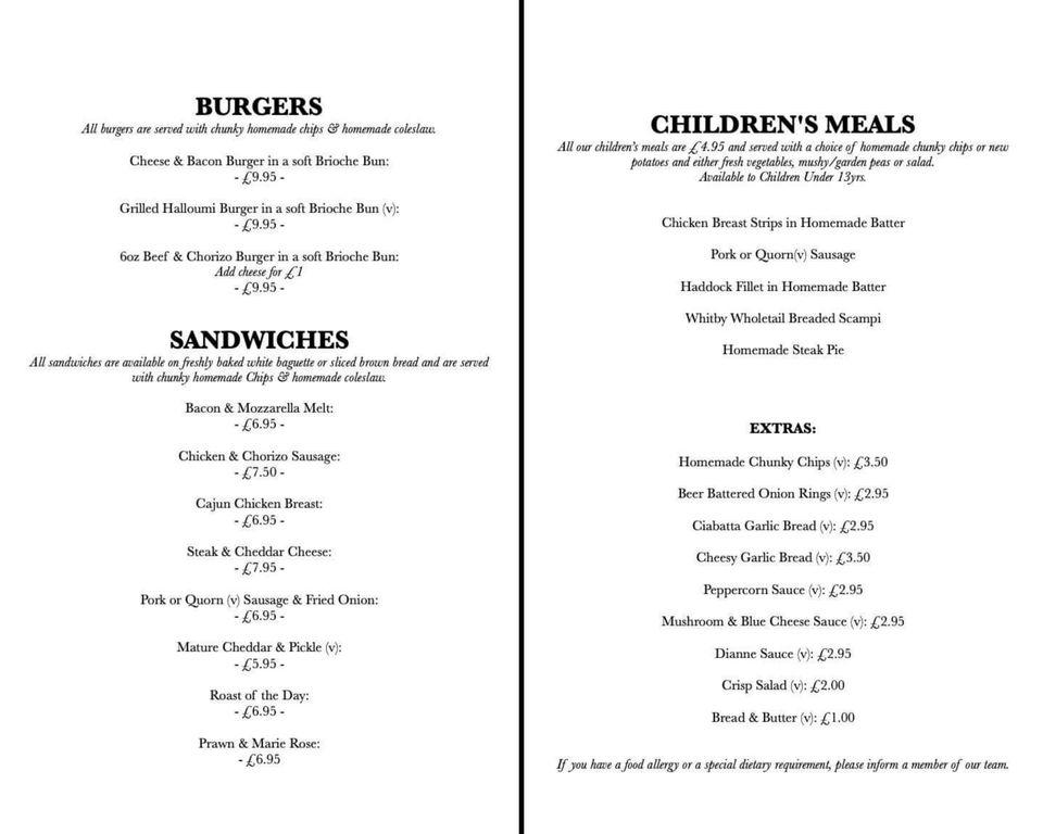 Menu at The Miners Arms Chapeltown restaurant, Sheffield, 125 Warren Ln