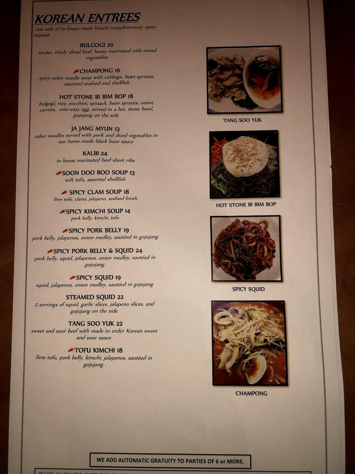 Menu at Yoshi Japanese Cuisine restaurant, Corpus Christi
