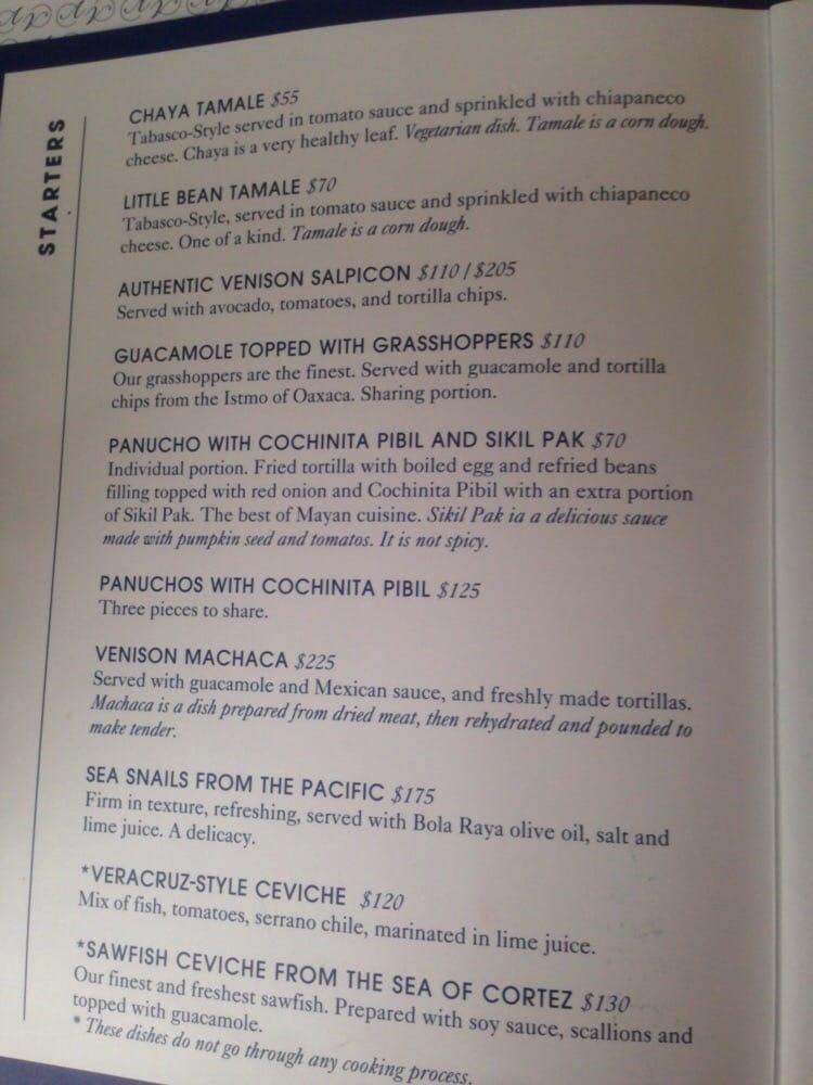 Menu at Azul restaurant, Mexico City, Av Nuevo León 68