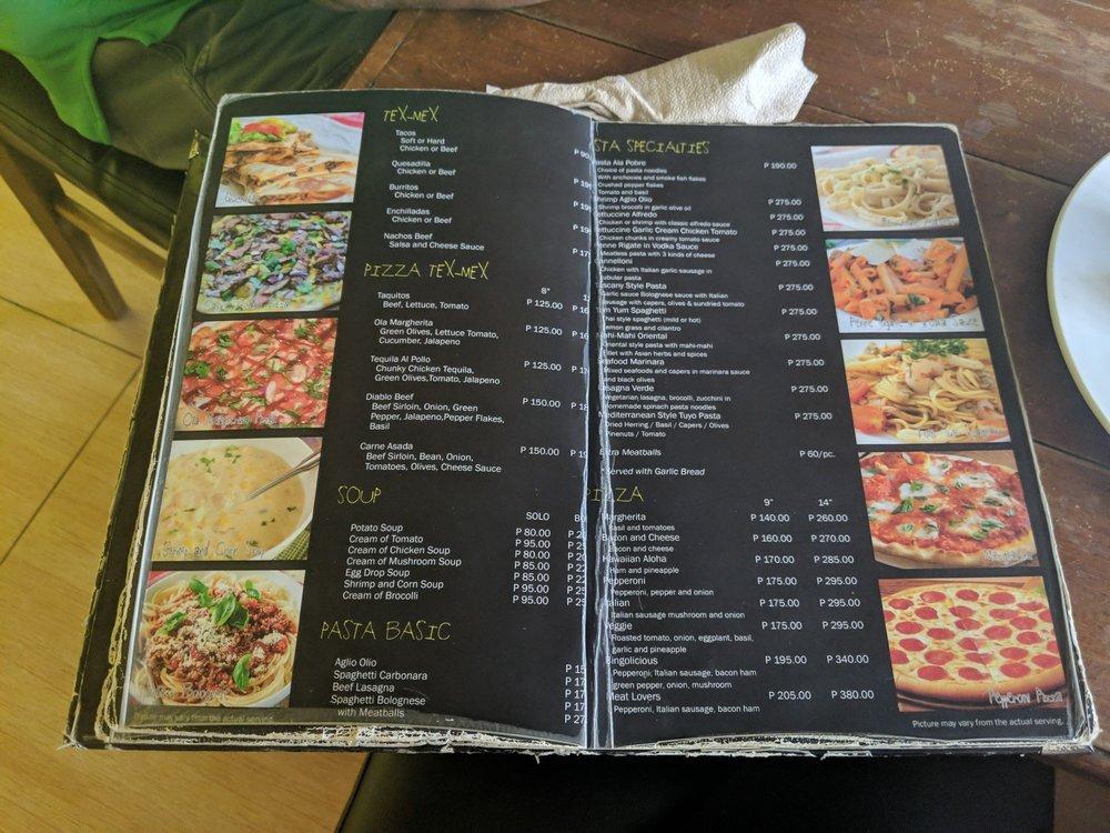Menu at Bingo's Café cafe, Subic